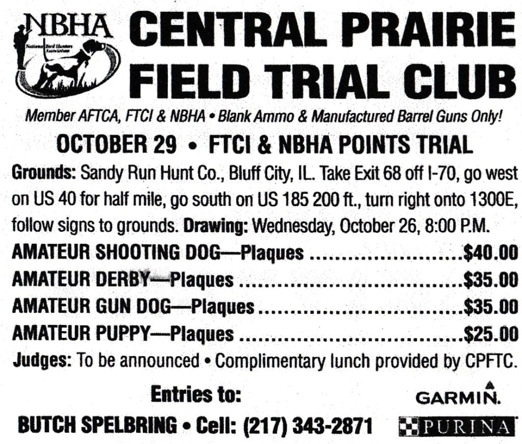 Central Prairie Field Trial Club Fall Trial October 29th | Sandy Run ...